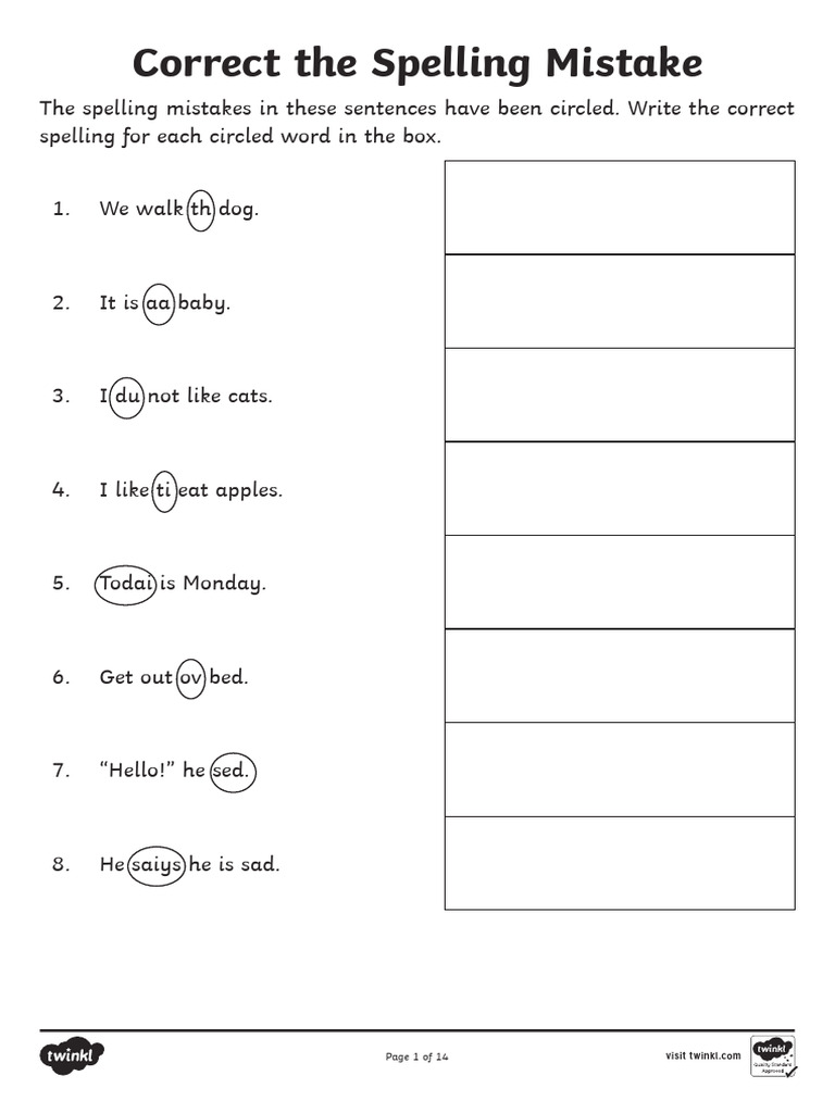 Spelling Mistakes Correction Worksheet | PDF