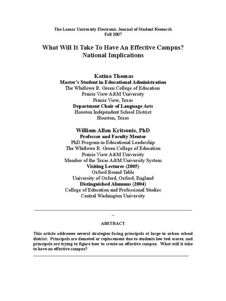 Katina Thomas and Kritsonis - Effective Principals | PDF | Social ...