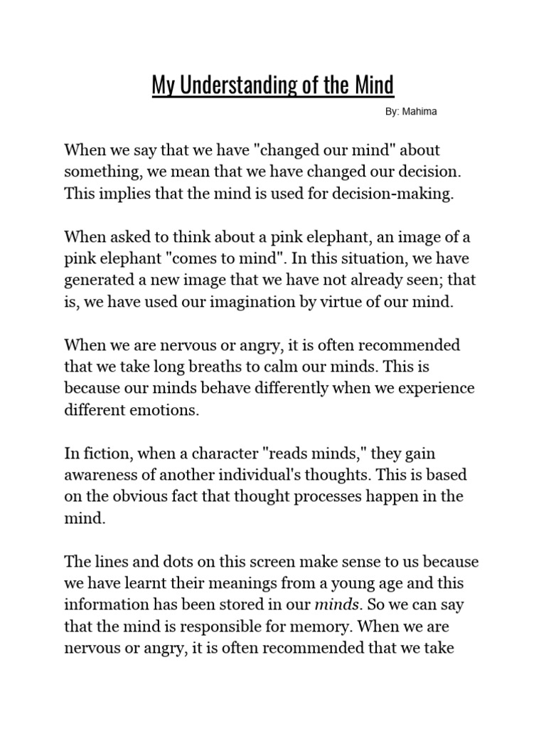 An Essay On My Personal Understanding of The Mind (Before Beginning My ...