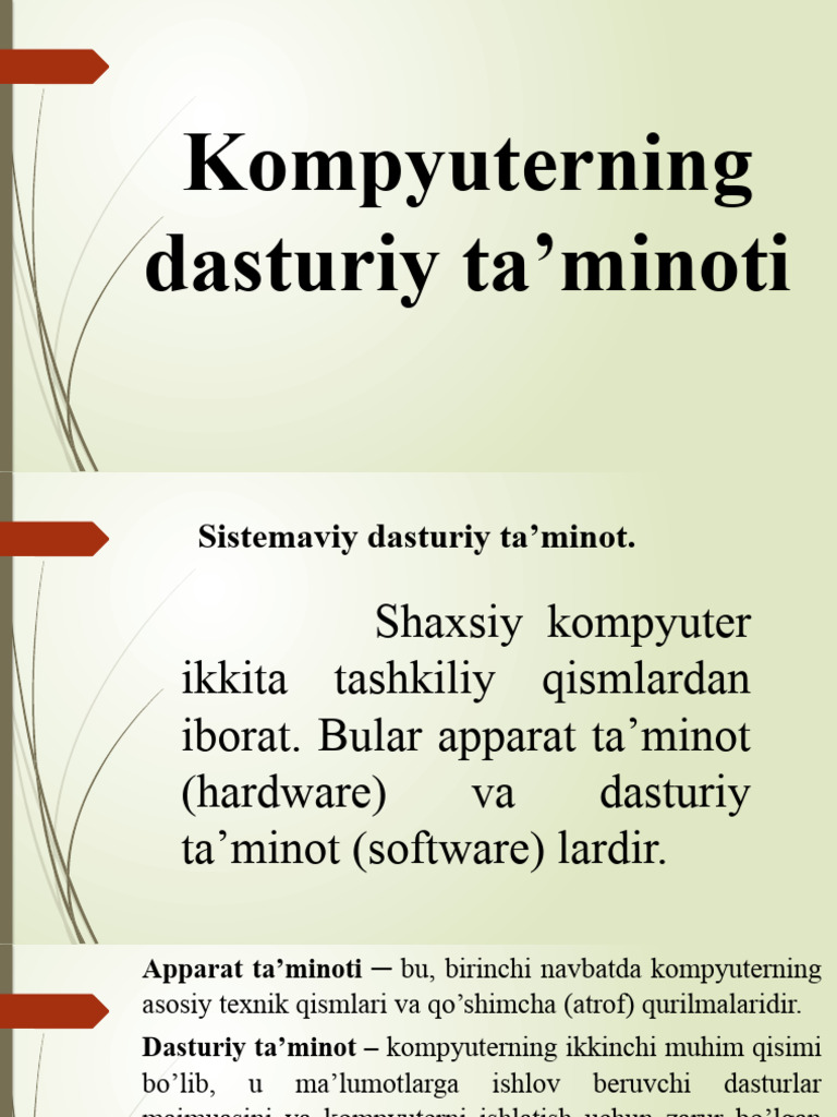 Kompyuterning Dasturiy Ta'minoti | PDF