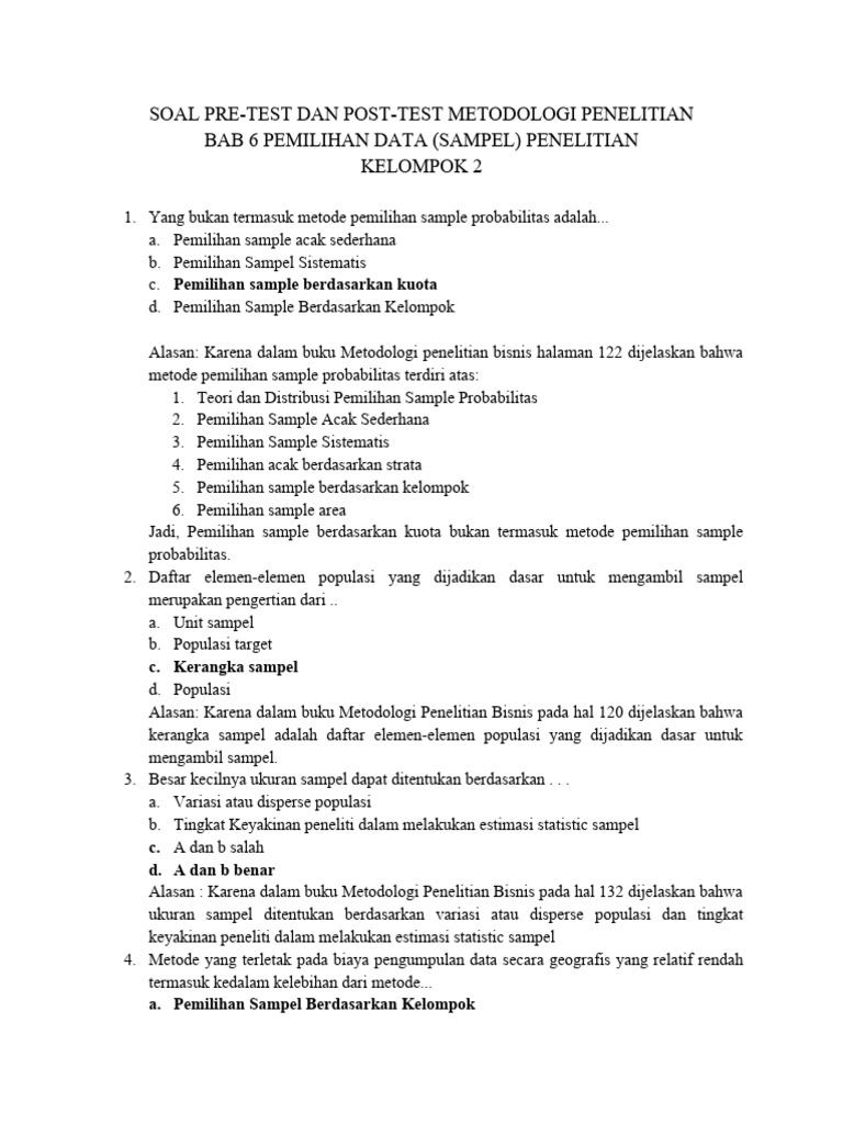 Contoh Pre-Test dan Post-Test Penelitian | PDF | Karier & Perkembangan ...