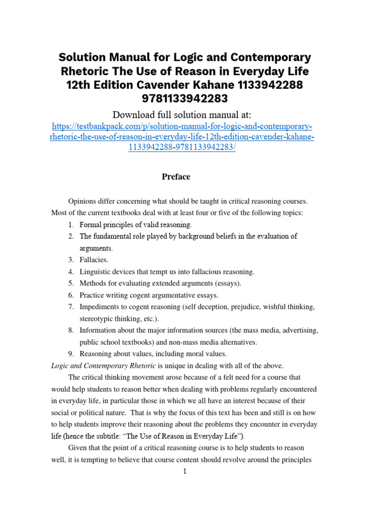 Logic and Contemporary Rhetoric The Use of Reason in Everyday Life 12th ...
