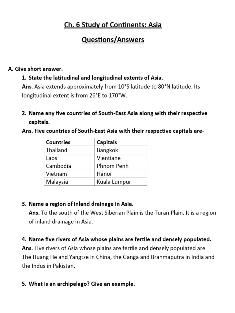 Ch. 6 Study of Continents: Asia Questions/Answers | PDF | Agriculture ...