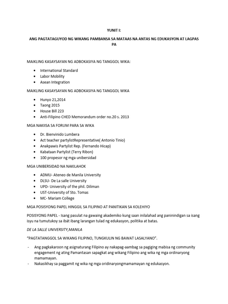 Fili Reviewer Yunit 1 3 | PDF