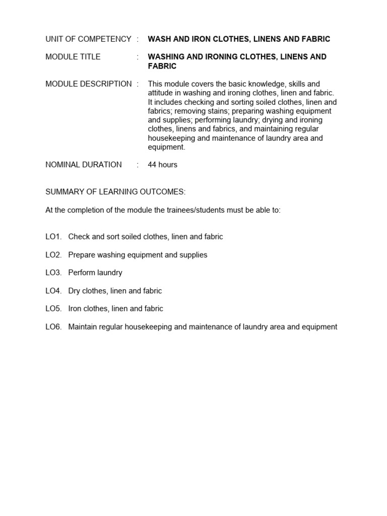 Perform Laundry | PDF | Laundry | Housekeeping