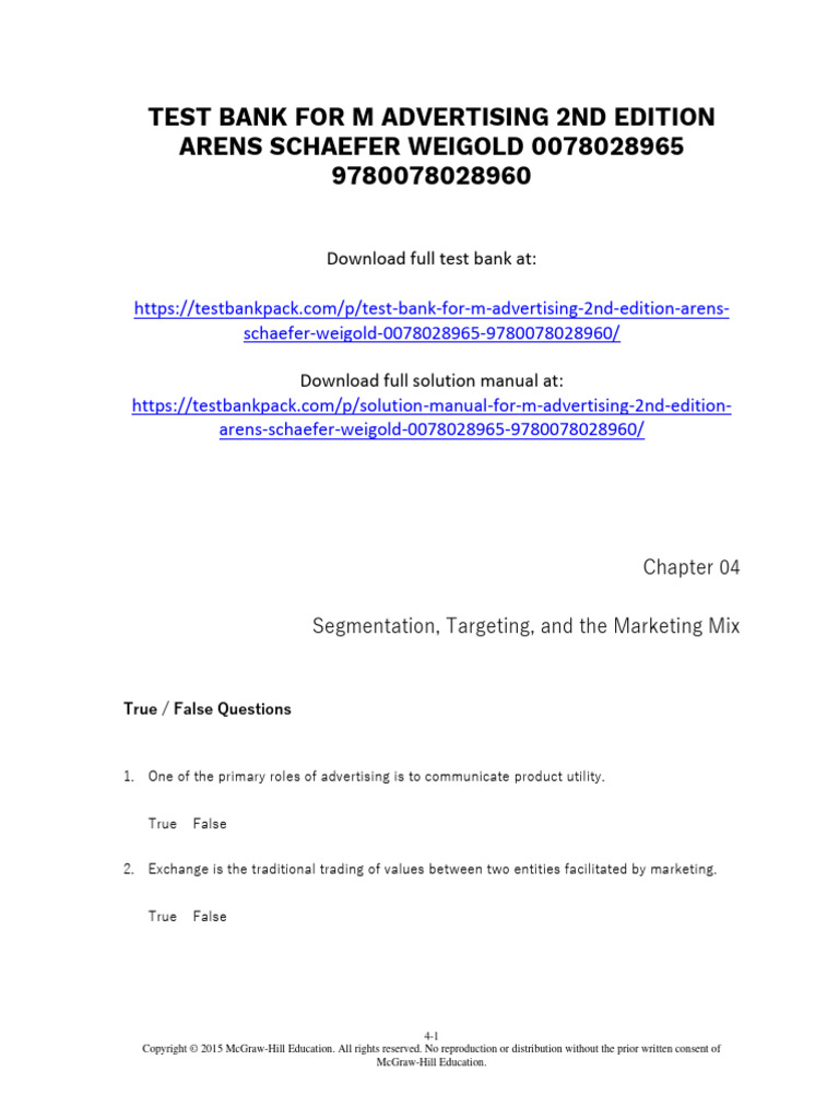 M Advertising 2nd Edition Arens Test Bank 1 | PDF | Business