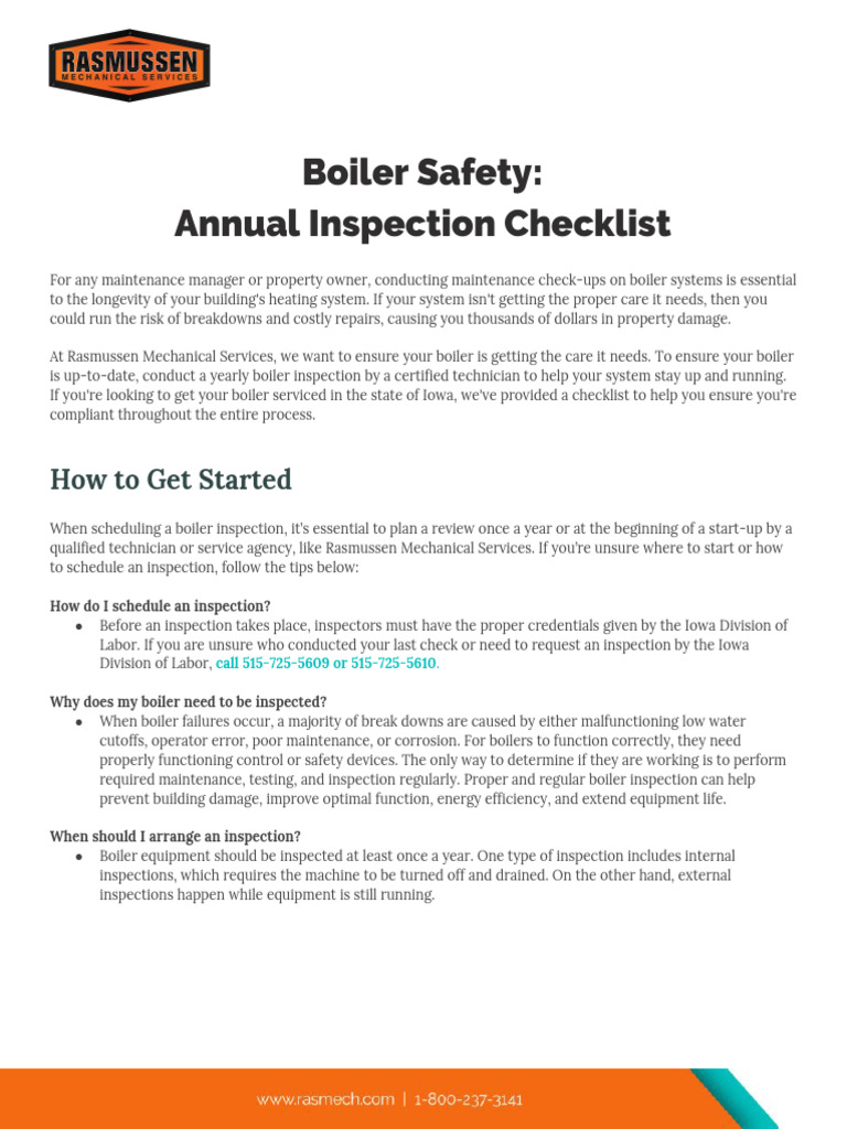 RMS Boiler Safety Annual Inspection Checklist | PDF | Boiler ...
