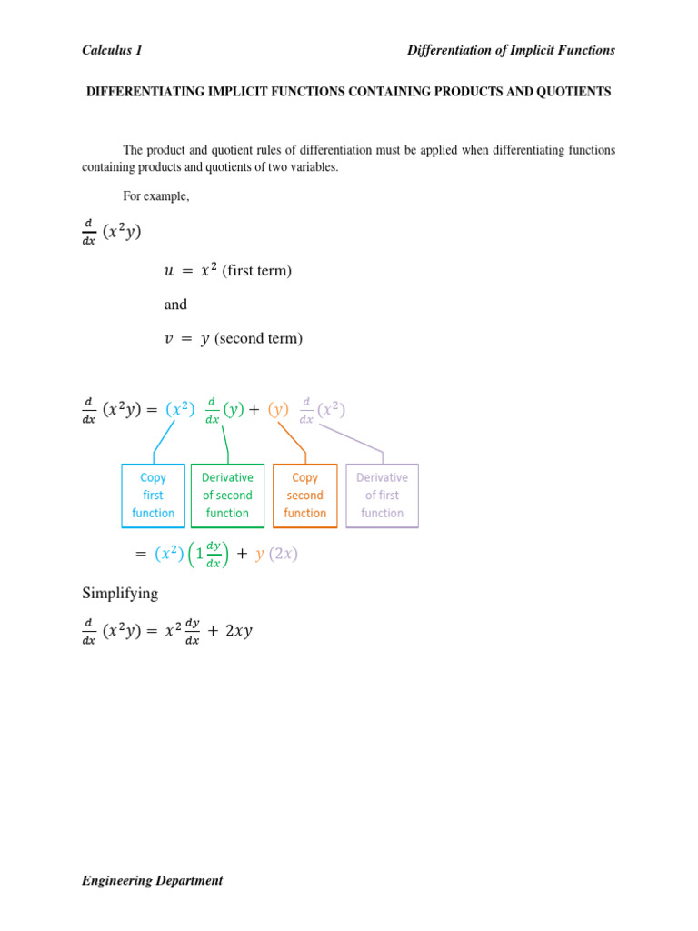 53 Differentiating Implicit Functions Containing Products And Quotients Pdf Derivative 