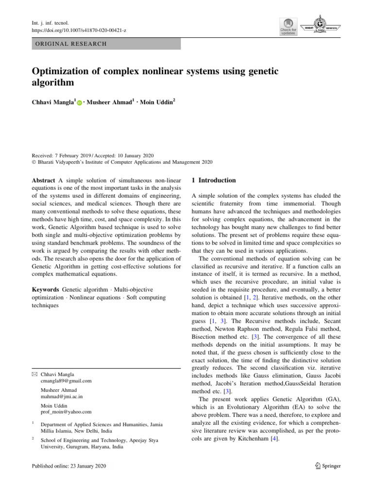 Optimization of Complex Nonlinear Systems Using Genetic Algorithm | PDF | Computers