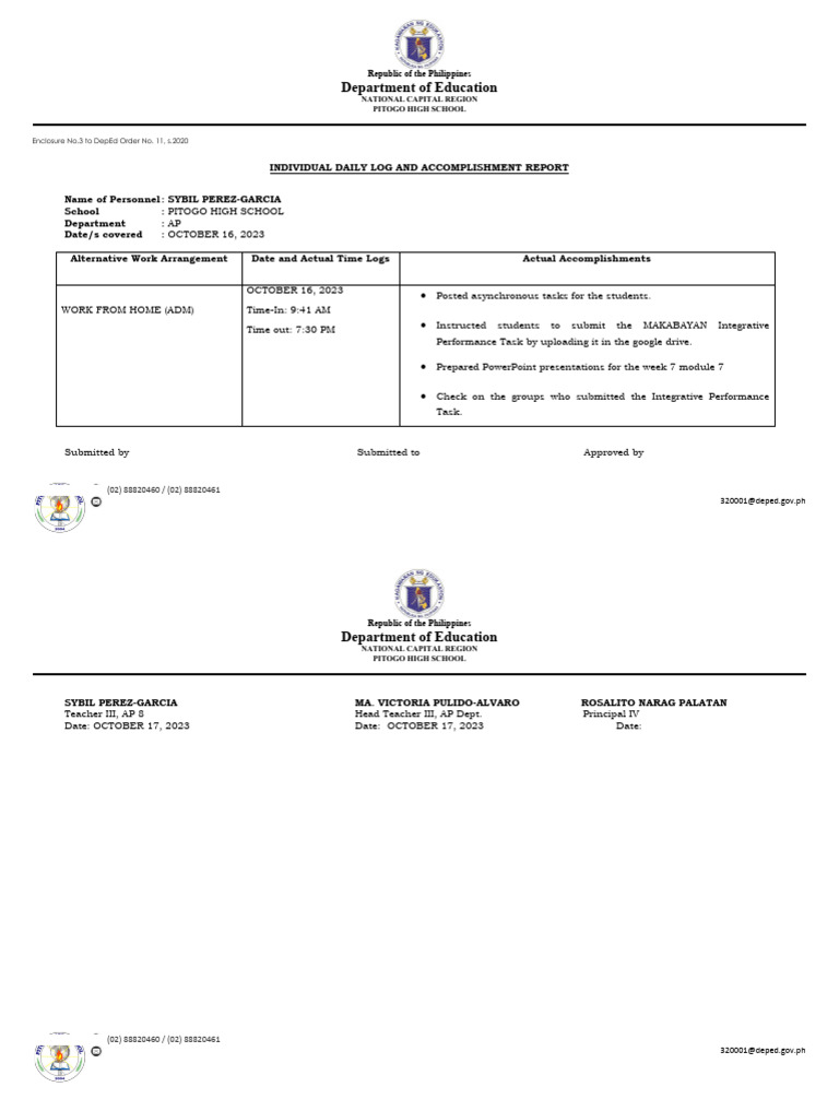 Individual Log and Accomplishment Report Adm | Download Free PDF ...