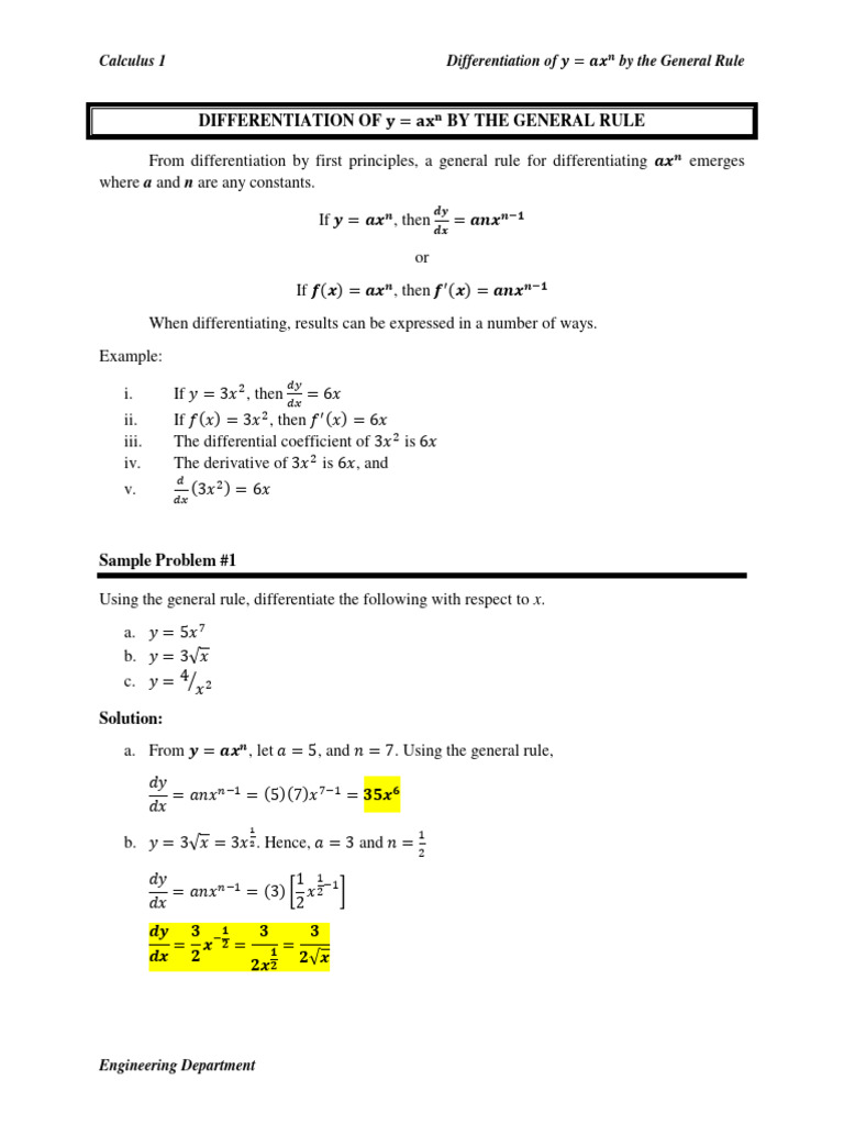 Differentiation of y Ax N by The General Rule | PDF | Derivative ...