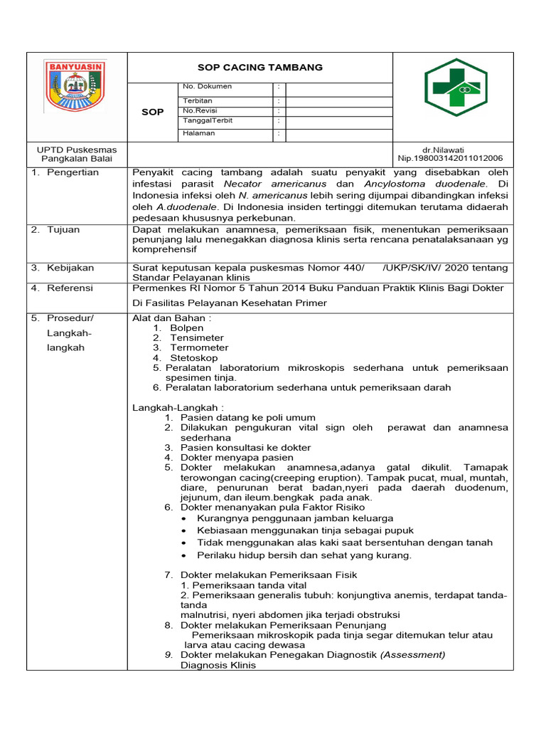 Sop Cacing Tambang | PDF