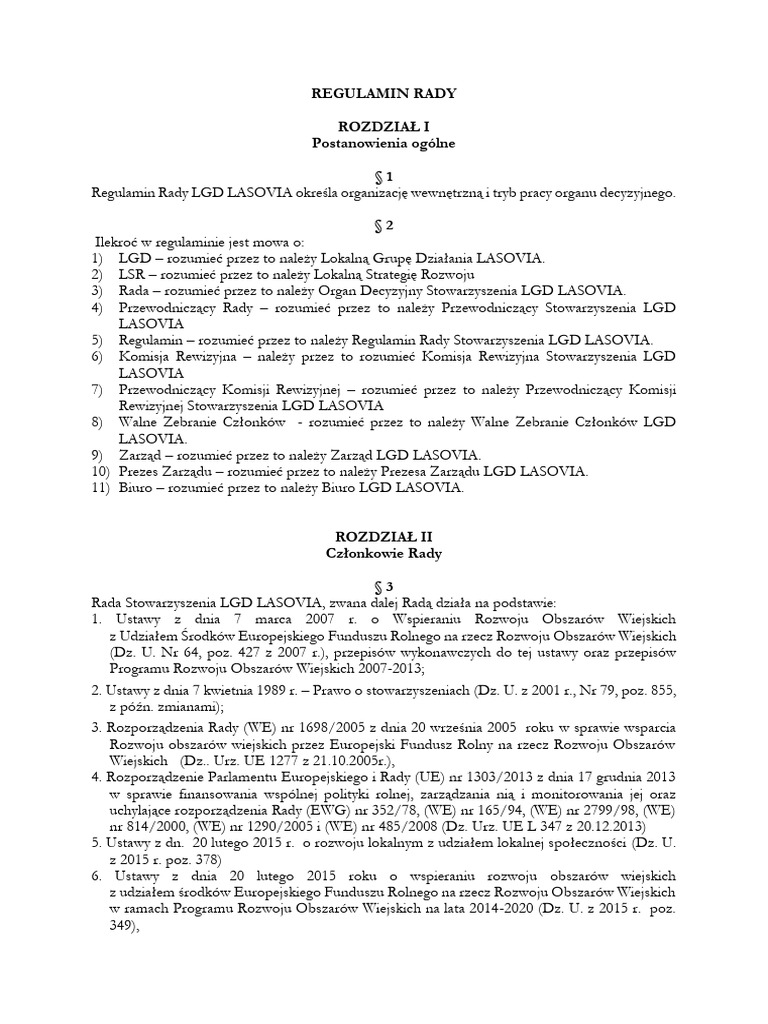 Regulaminy Rady - Gotowy Nowy | PDF