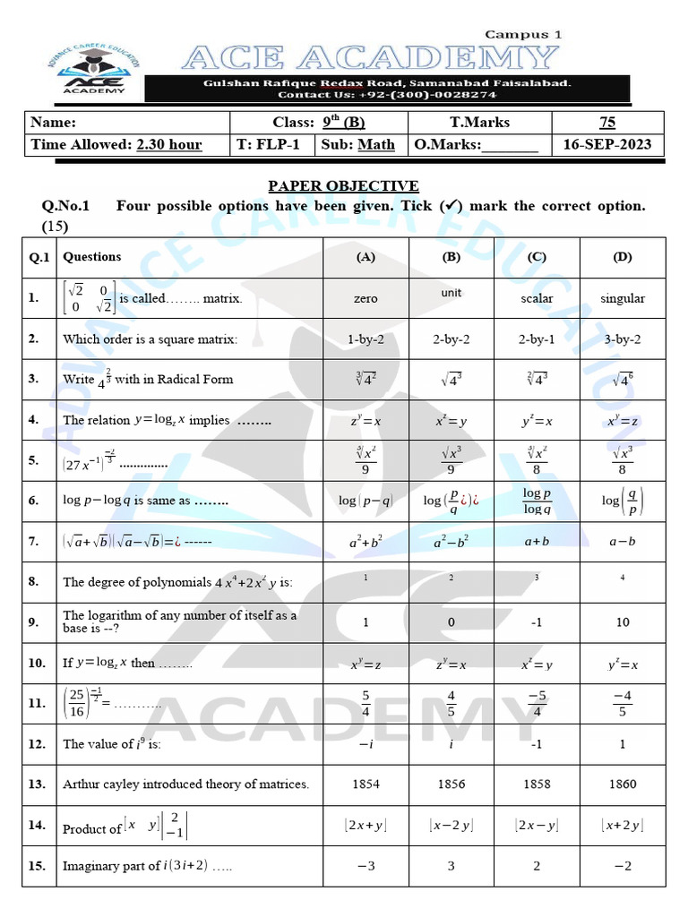 FLP 1 | PDF | Logarithm | Complex Number