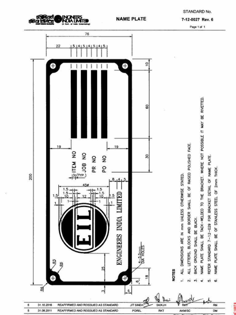 7-12-0027 Rev. 6 - Nameplate | PDF | Steel | Industrial Processes