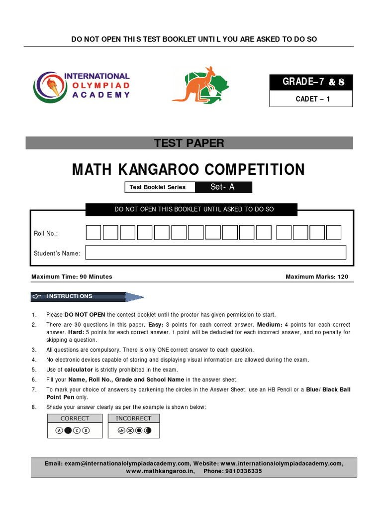 Sample Paper Cadet-G-7 - 8test - Paper | PDF | Geometric Shapes ...