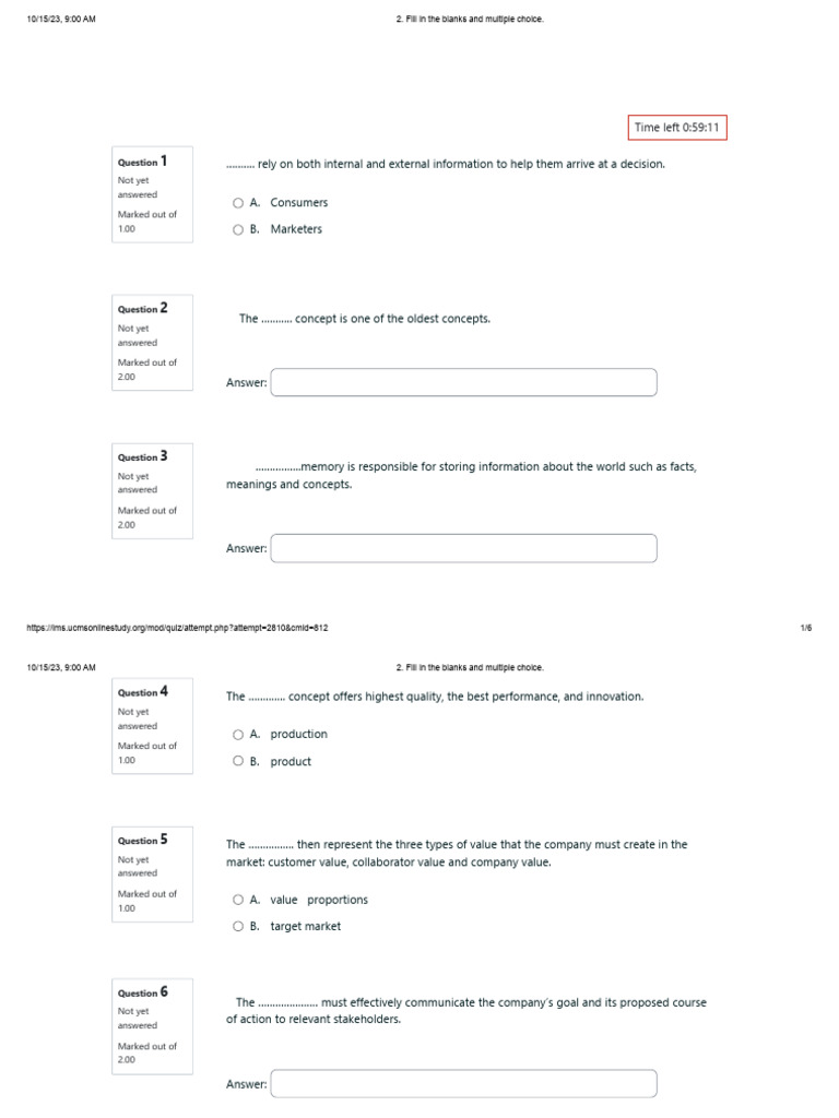 Fill in The Blanks and Multiple Choice | PDF | Marketing | Business