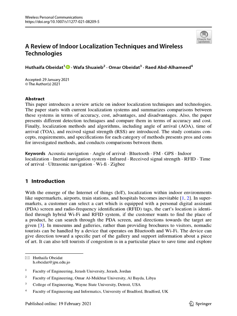 Indoor Localization Techniques | PDF | Wi Fi | Wireless Sensor Network