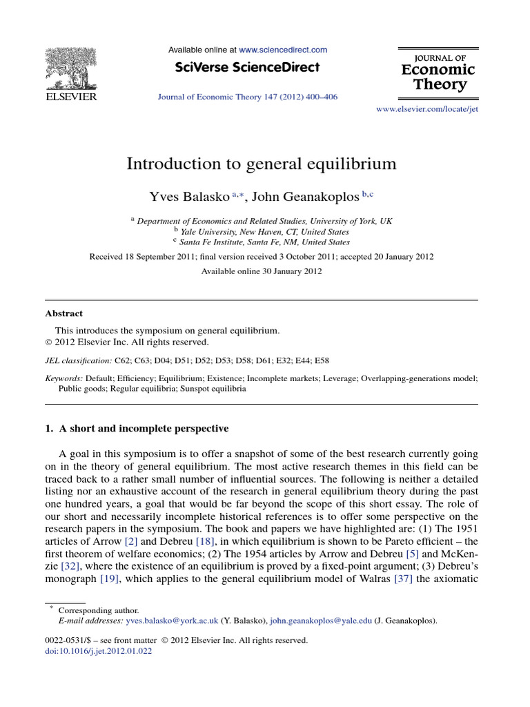Balasko, Geanakoplos - Introduction To General Equilibrium (2012) | PDF ...