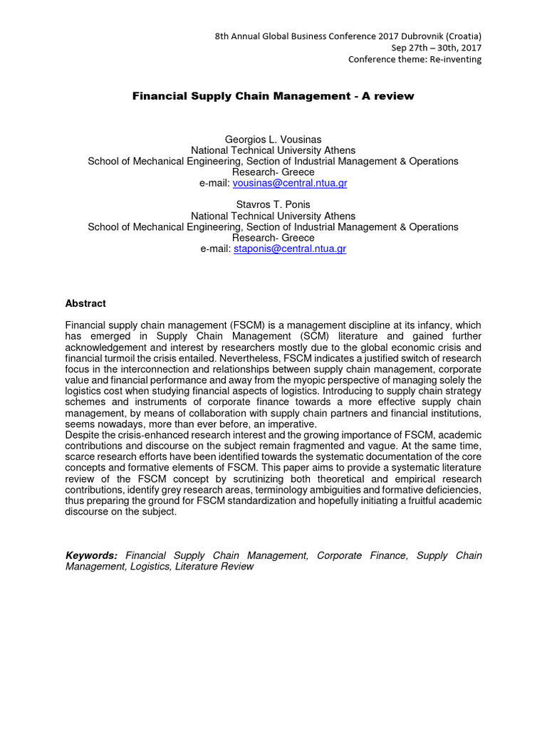 Financial Supply Chain Management - A Review. | PDF | Supply Chain ... Financial Supply Chain Management - A Review. | PDF | Supply Chain ...