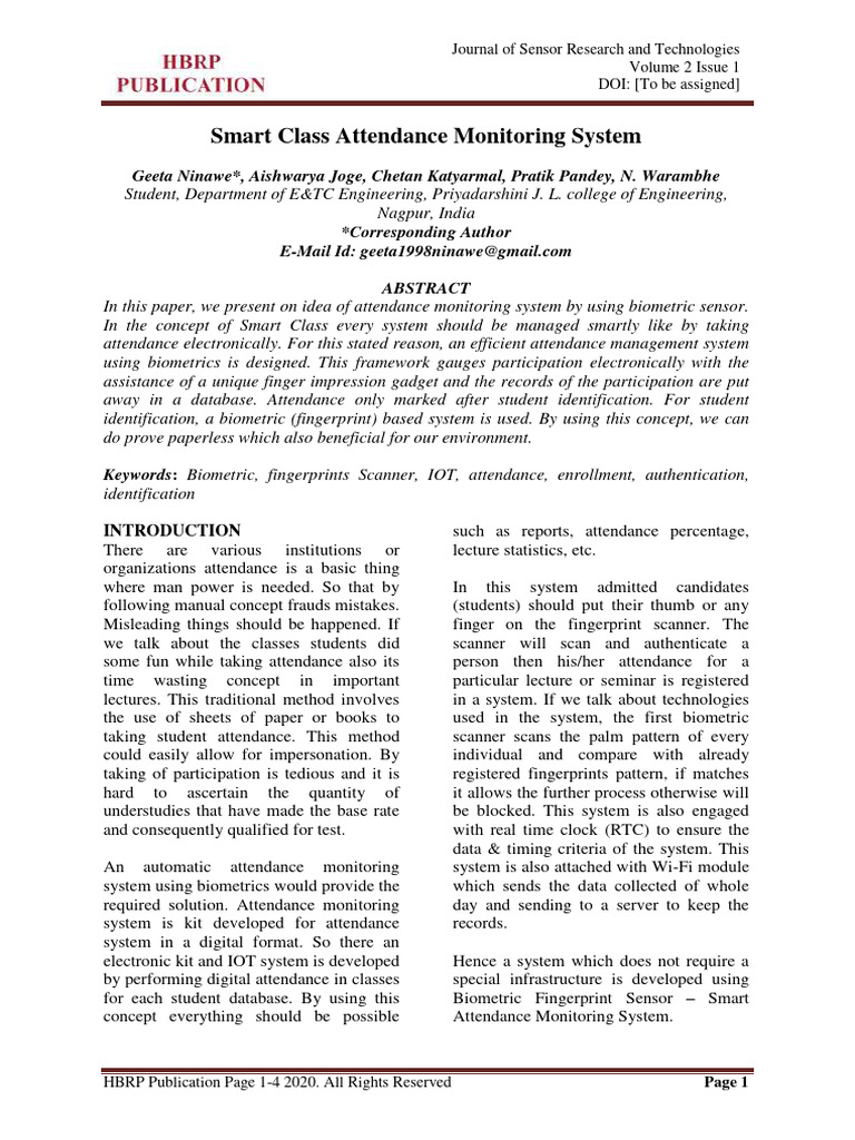 Smart Class Attendance Monitoring System | PDF | Biometrics | Internet ...