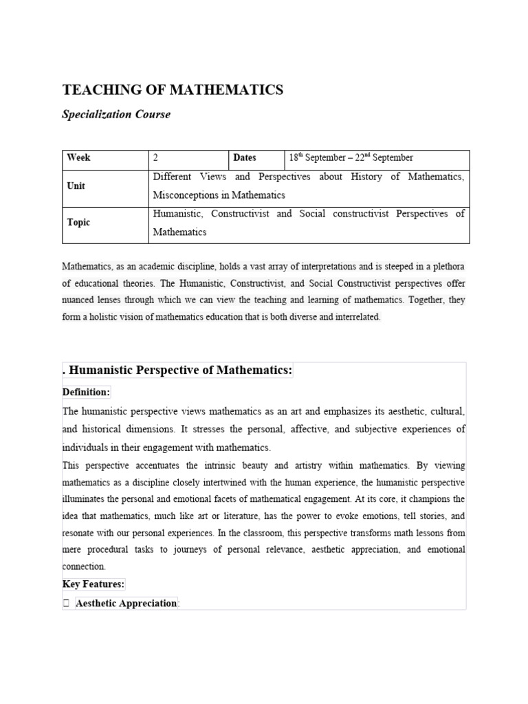 Humanistic and Constructivist Math Perspectives | PDF | Constructivism (Philosophy Of Education ...