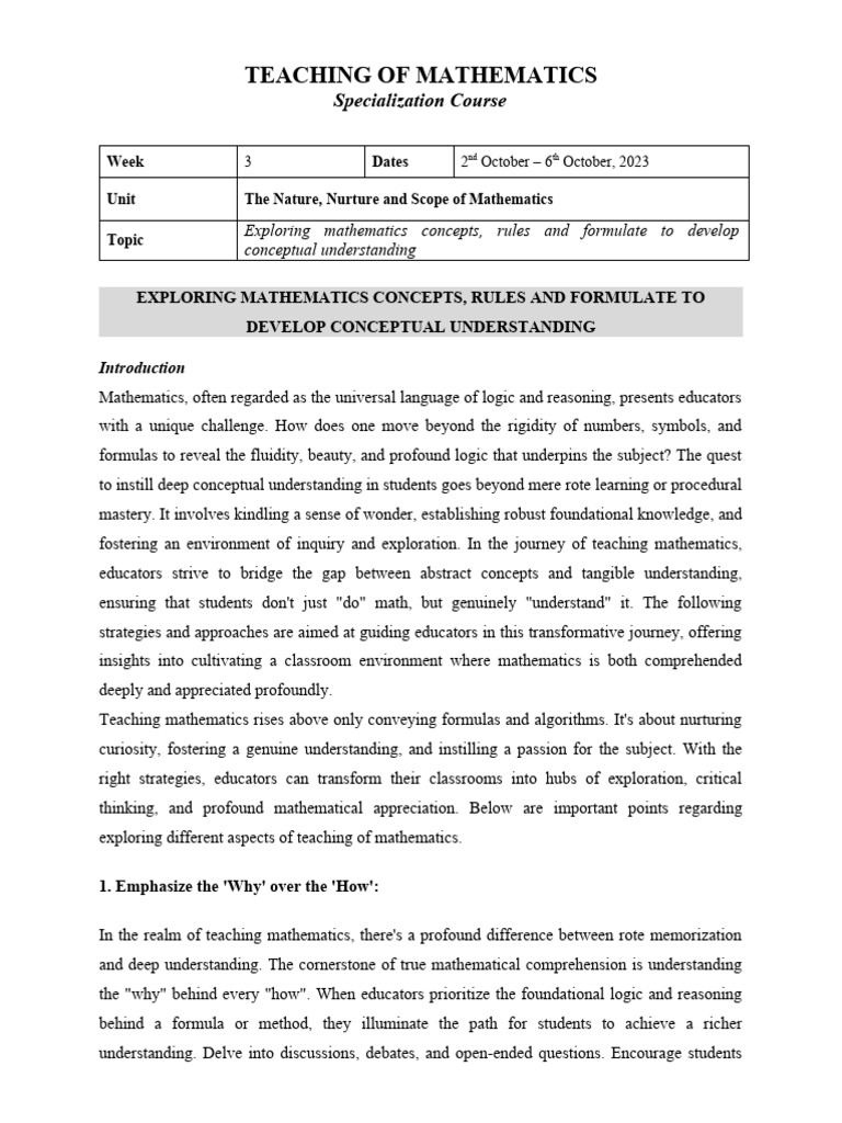 3.1 - Exploring Maths Concepts, Rules and Formulas To Develop Conceptual Understanding | PDF ...