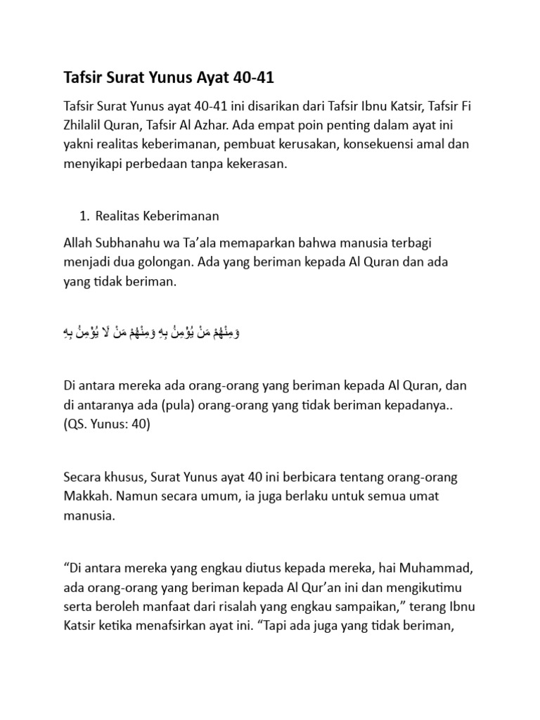 Tafsir Q.S Yunus Ayat 40-41 | PDF