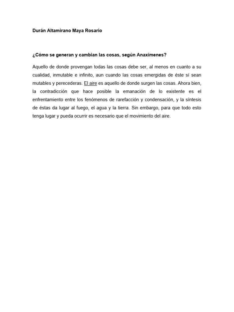 Aire, Origen para Anaxímenes. | PDF