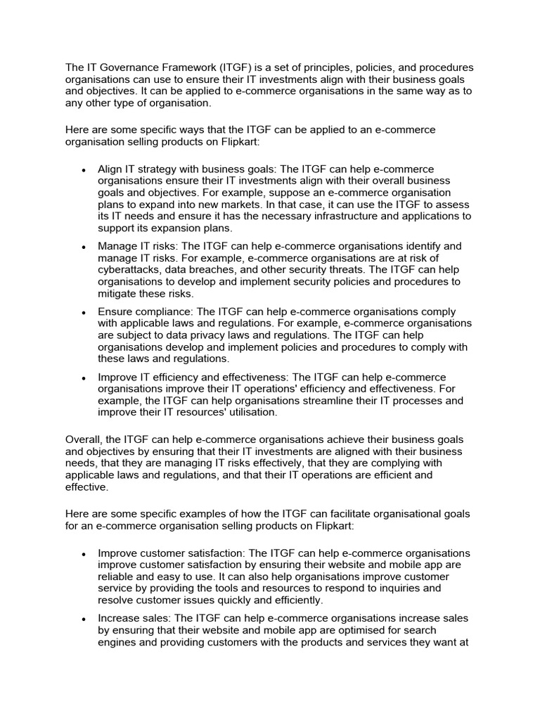 The IT Governance Framework - MIS - Assignment-1 | PDF | E Commerce | Sales