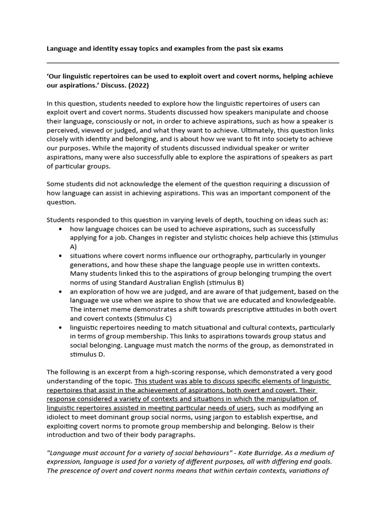 Language and Identity Essay Topics and Examples | PDF