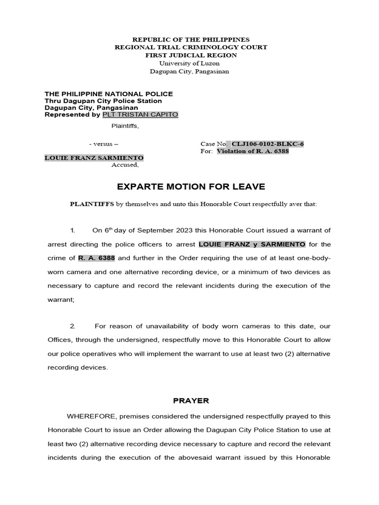 SAMPLE OF EX PARTE MOTION TO USE ADR | PDF