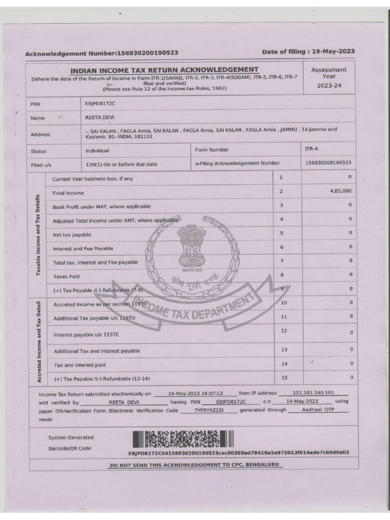 Reeta Devi ITR 2023-24 | PDF