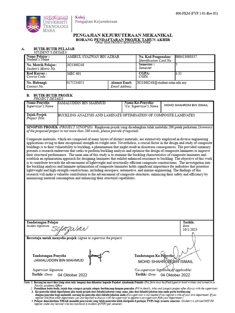 FYP Form | PDF | Physical Sciences | Materials