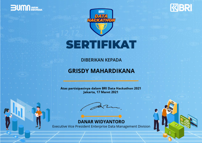 Certificate BRI Data Hackathon 2021 - GRISDY MAHARDIKANA | PDF