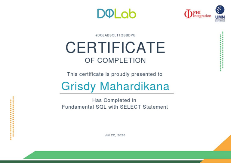 Certificate SQL With Select DQLab | PDF