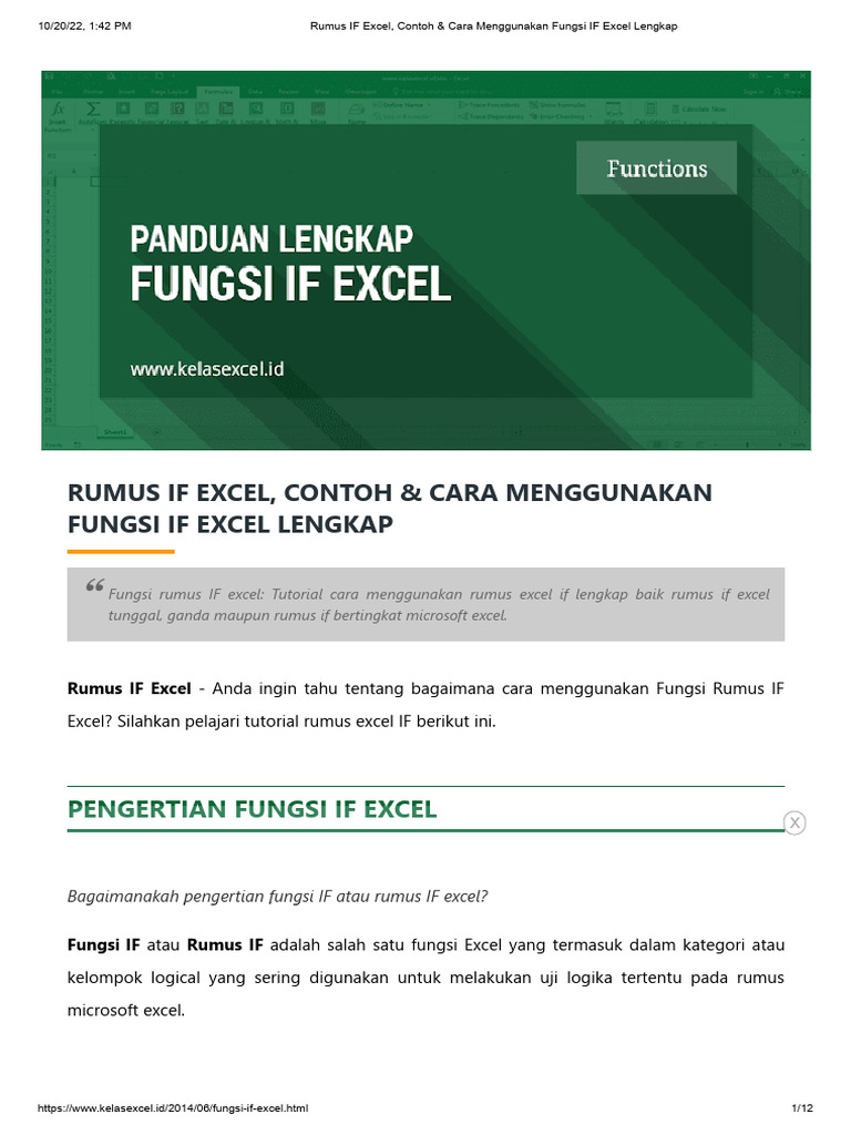Rumus IF Excel, Contoh & Cara Menggunakan Fungsi IF Excel Lengkap | PDF