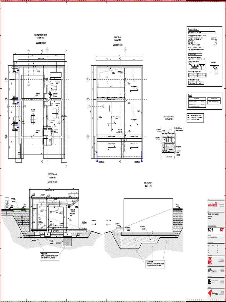 (Scale 1:50) (Scale 1:50) : Foundation Plan LODGE 70 SQM Roof Slab ...
