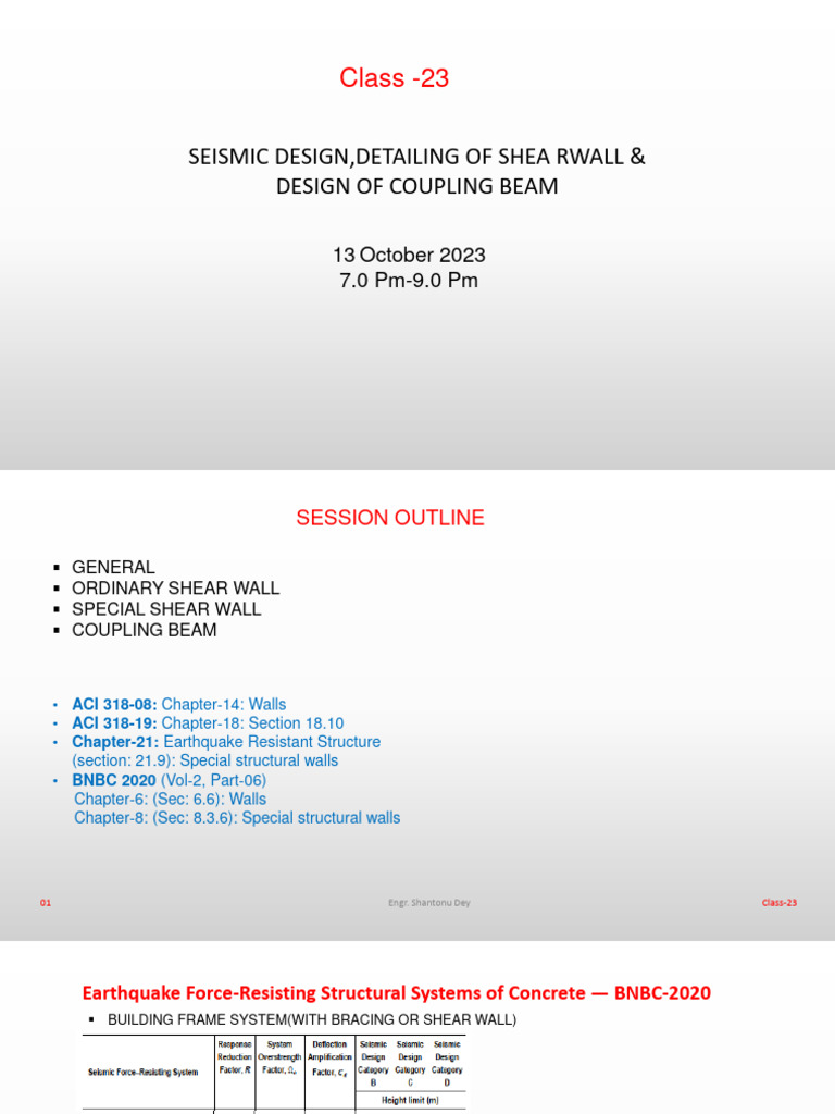 CLASS-23-Seismic Design, Detailing of Shear Wall & Coupling Beam Design ...