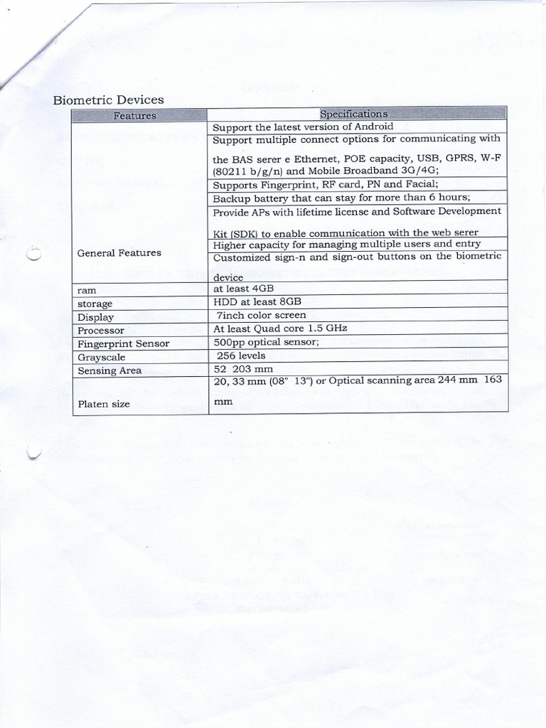 Biometric Specification Pdf