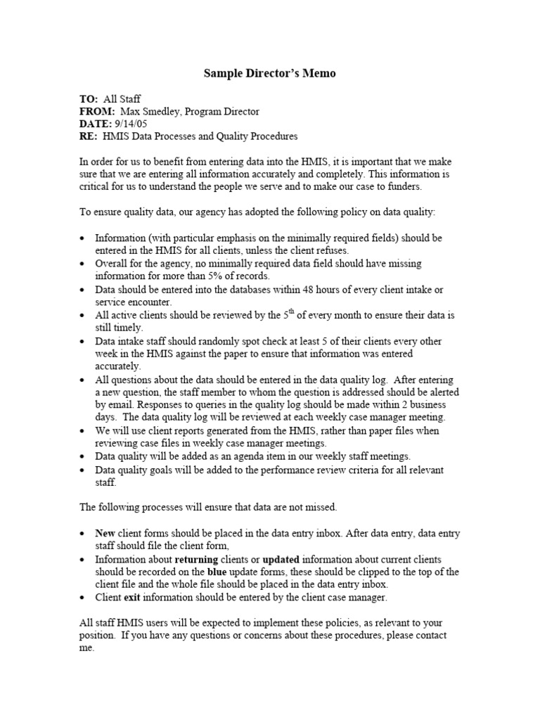 Sample Directors Memo Data Quality | PDF | Business