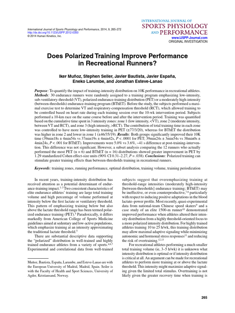 Does Polarized Training Improve Performance in Recreational Runners | PDF