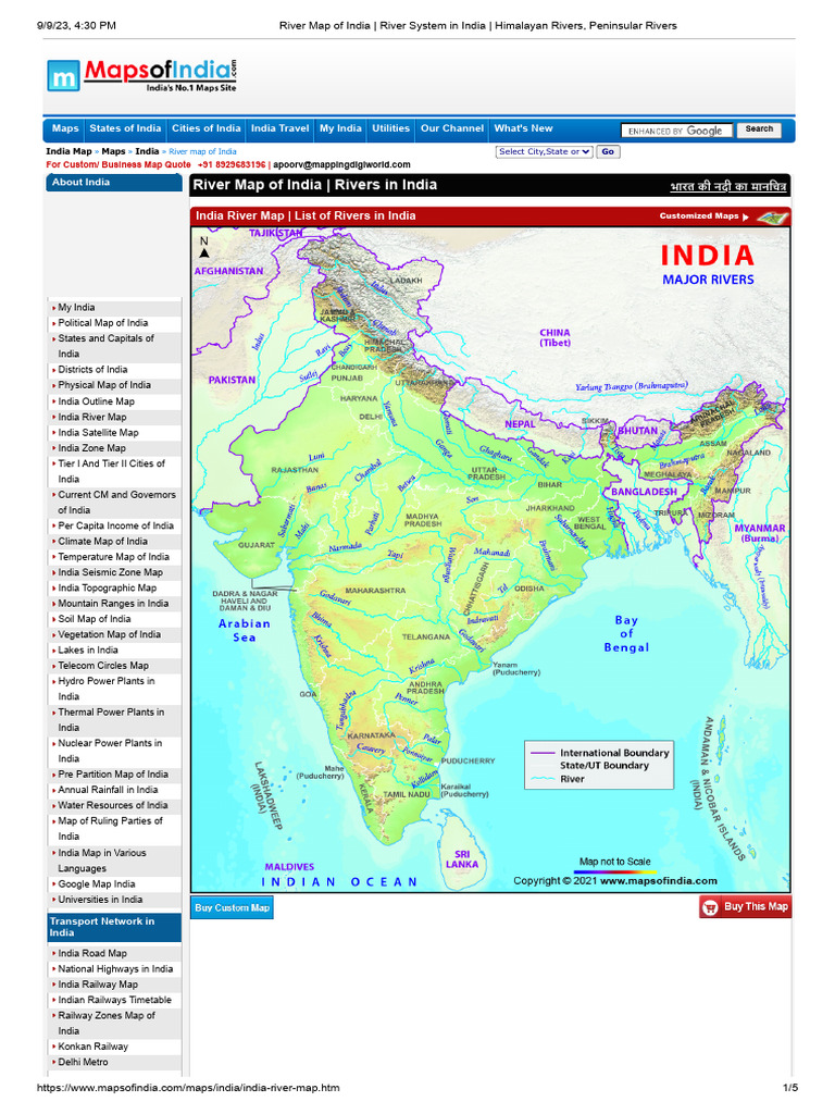 River Map of India - River System in India - Himalayan Rivers ...
