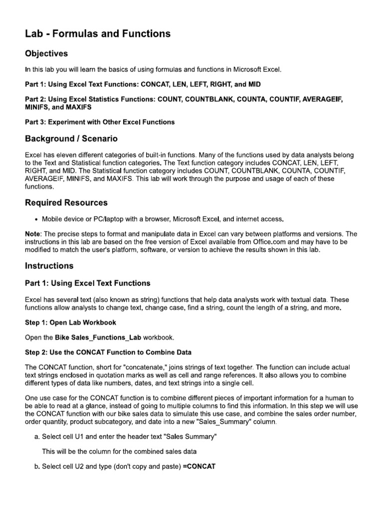 Formulas and Functions | PDF