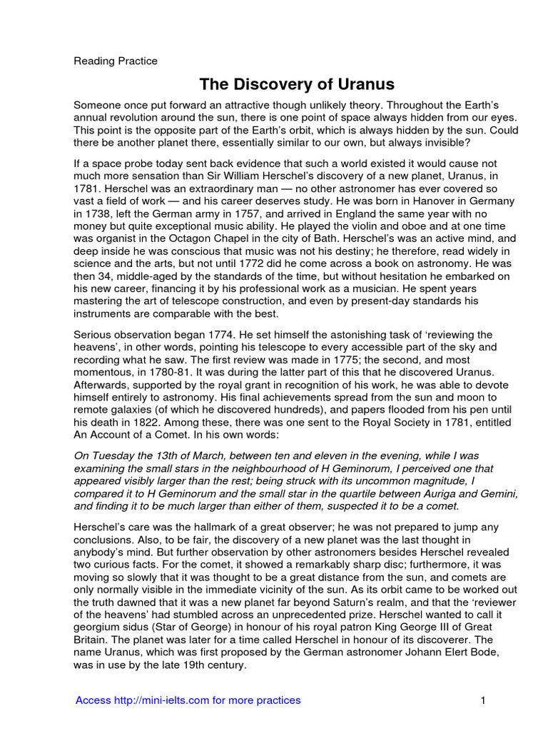 The Discovery of Uranus | PDF | Uranus | Planets