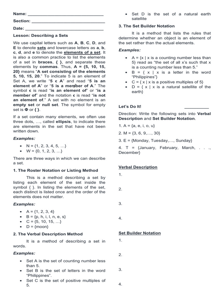 Notation and Description of Sets | PDF | Ellipsis | Grammar