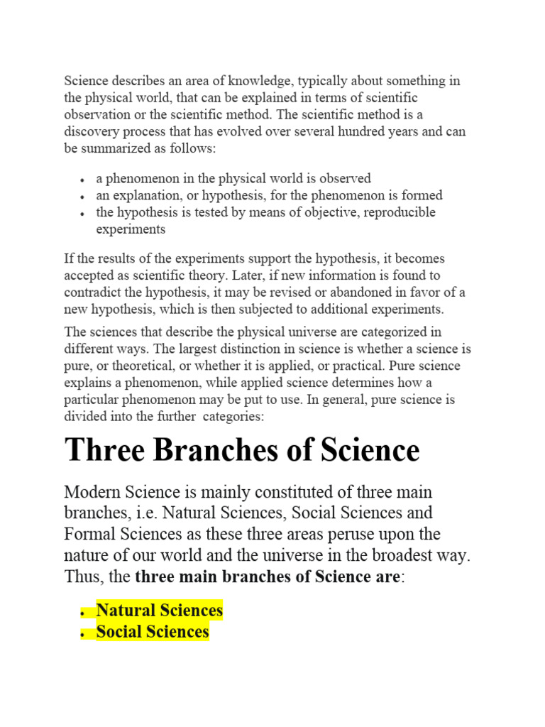 L-1 Branches of Science | PDF