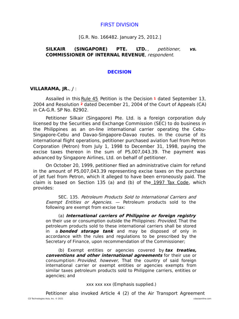 Silkair (Singapore) Vs CIR | PDF