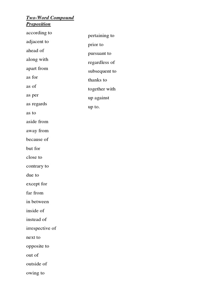 Compound Prepositions List | PDF
