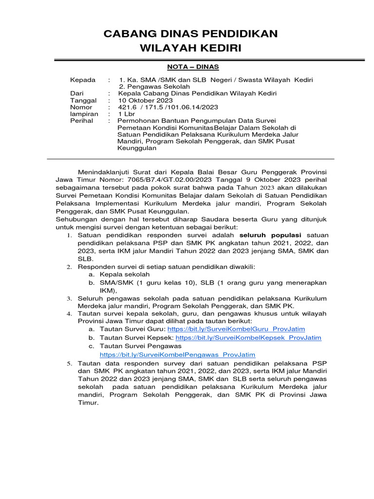 NODIN Permohonan Bantuan Pengumpulan Data Survei Pemetaan Kondisi ...